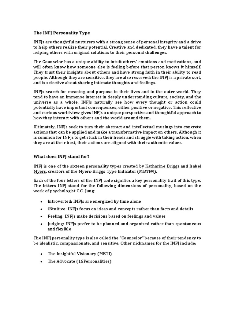 The INFJ Personality Type | PDF | Personality Type | Feeling