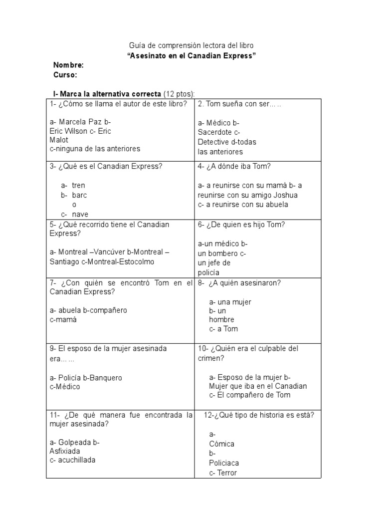 Prueba Canadian Express | PDF | Novela negra, policíaca y suspenso
