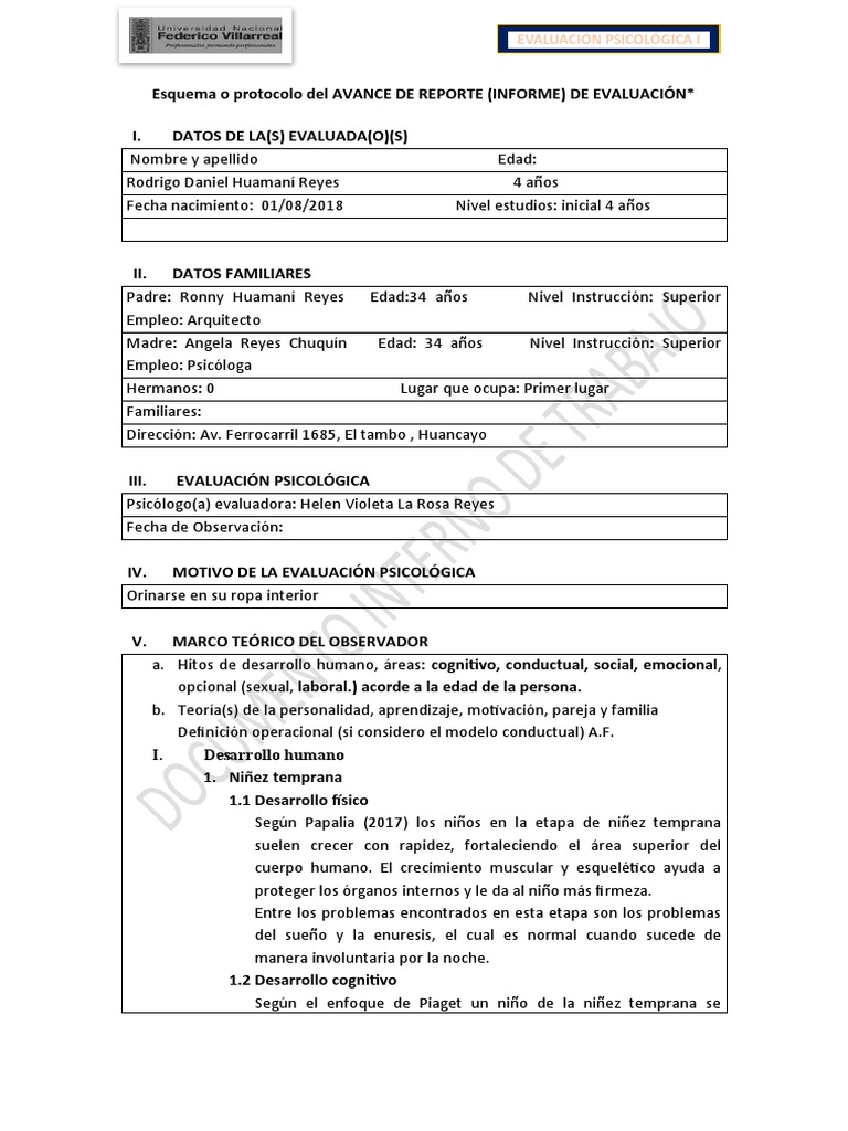 Avance de Reporte de Evaluación - Helen La Rosa | PDF | Teoría de apego | Sicología