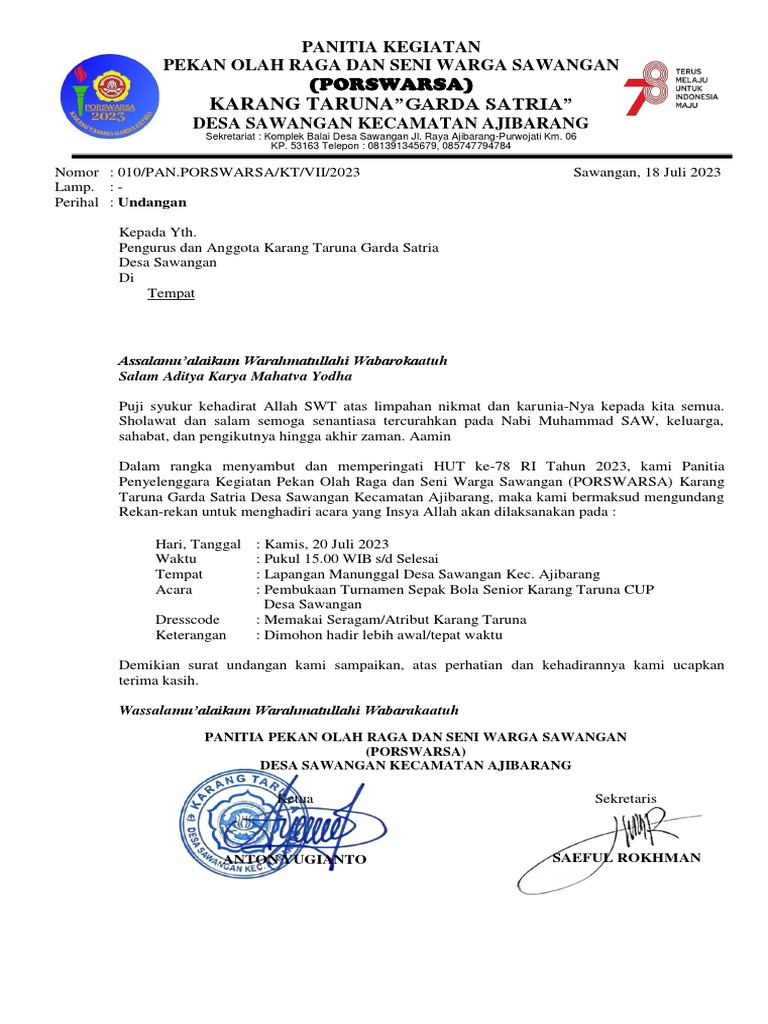 Surat Undangan Pembukaan Turnamen Sepak Bola Pengurus KT Sawangan | PDF Surat Undangan Pembukaan Turnamen Sepak Bola Pengurus KT Sawangan | PDF