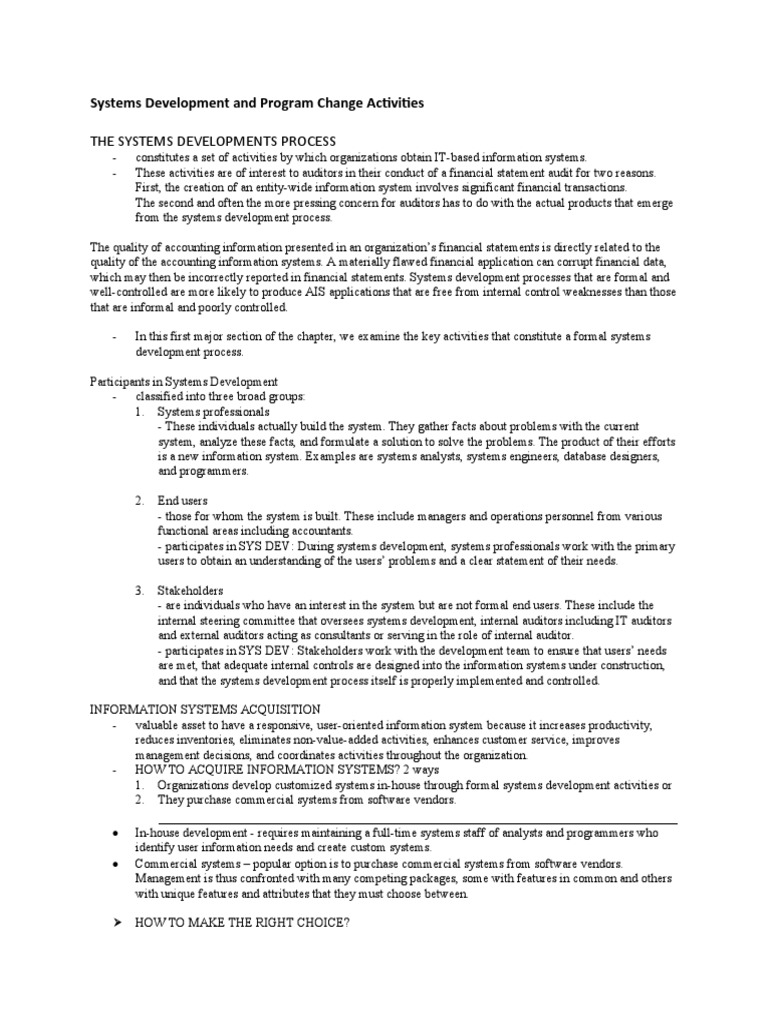 Systems Development and Program Change Activities | Download Free PDF ...
