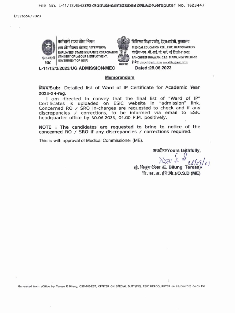 ESIC Directory of Registered Individuals | PDF