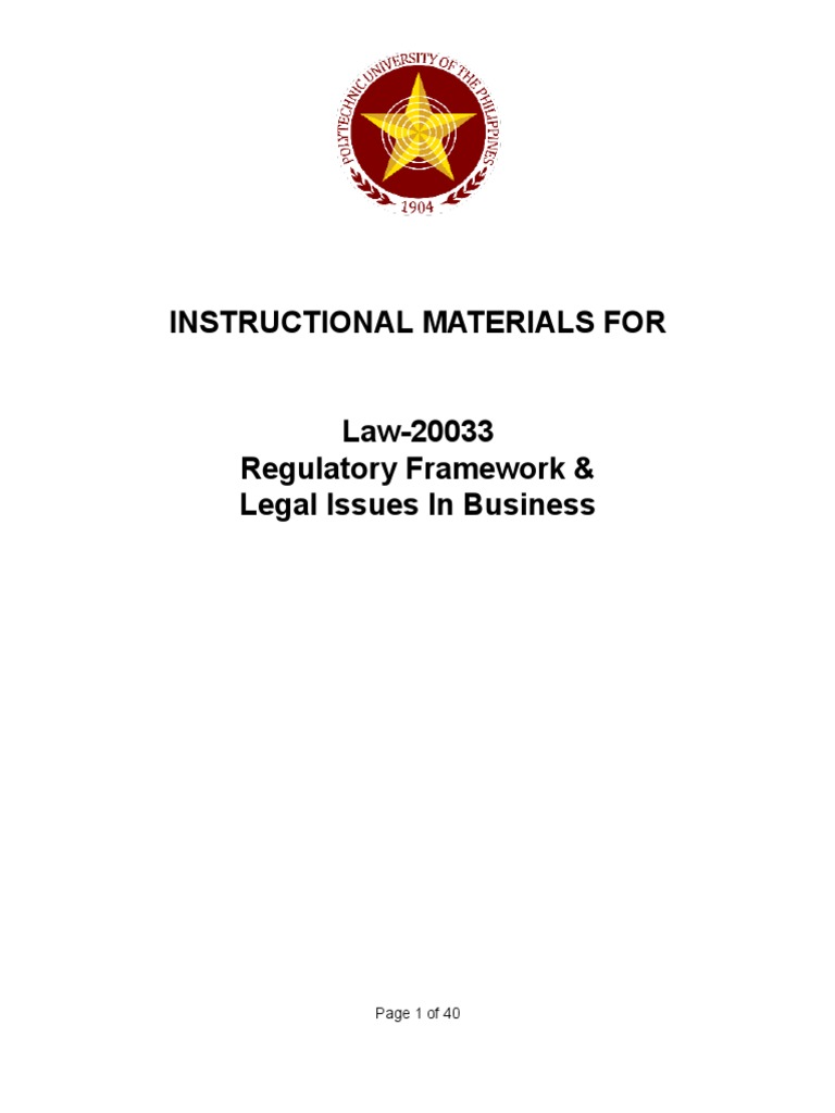 IM - LAW 20033 - Regulatory Framework Legal Issues in Business | PDF ...
