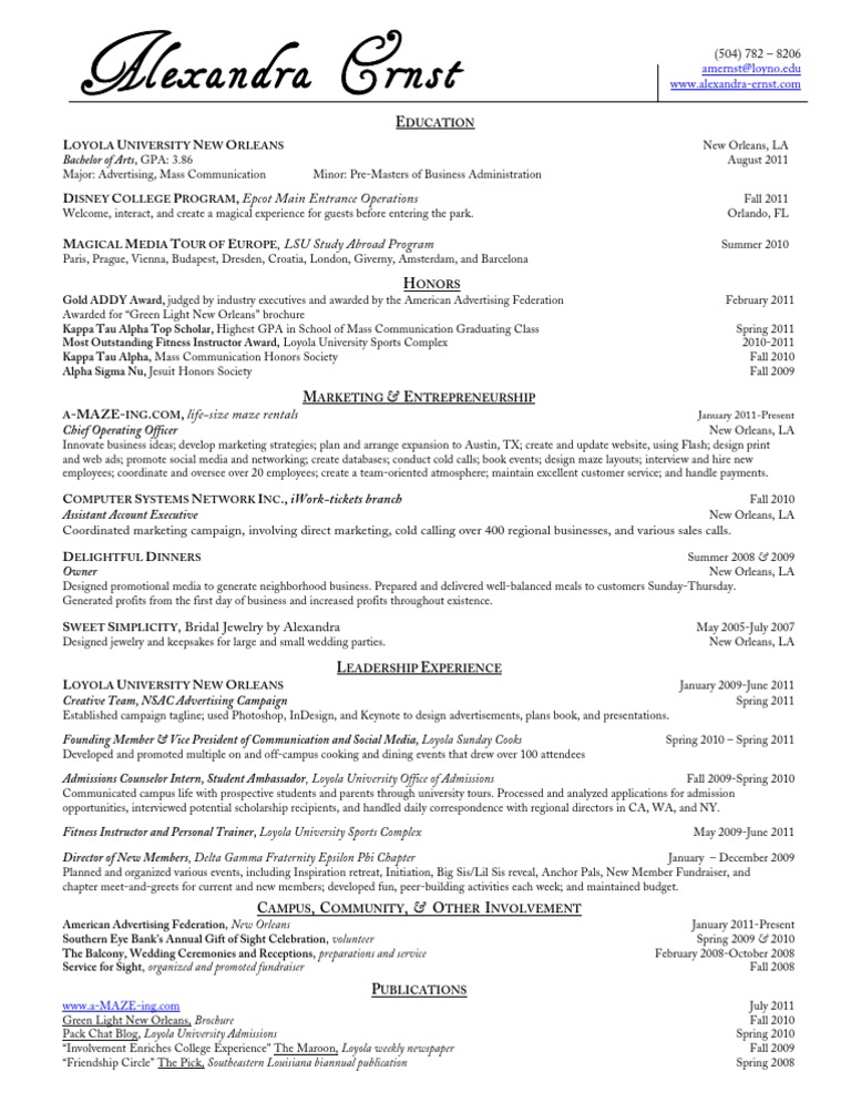 Alexandra Ernst Resume | PDF | Career & Growth | Business