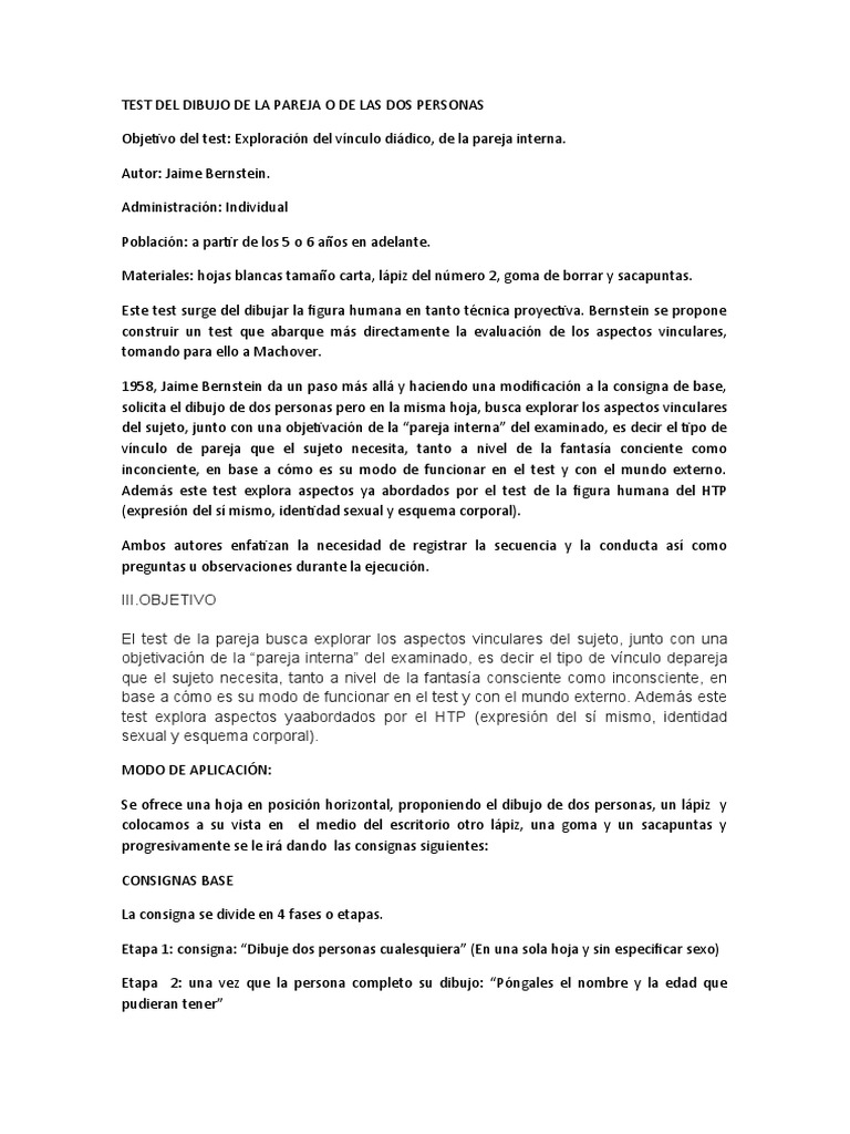 Test de Dibujo de Pareja: Análisis y Aplicación | PDF | Dibujo | Sicología