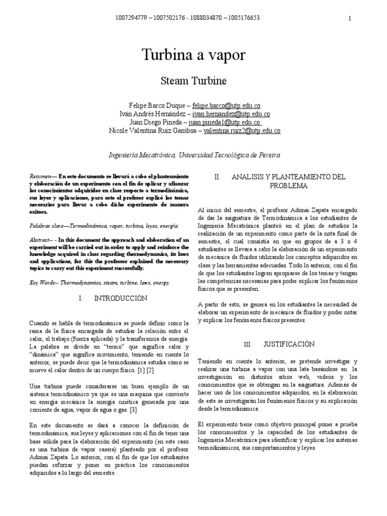 Experimento Turbina | PDF | Termodinámica | Calor