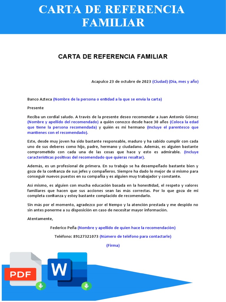 Carta de Referencia Familiar | PDF