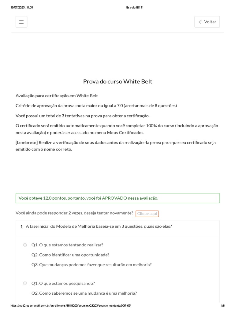 Prova Do Curso White Belt - GESTÃO DE QUALIDADE | PDF | Seis Sigma ... Prova Do Curso White Belt - GESTÃO DE QUALIDADE | PDF | Seis Sigma ...