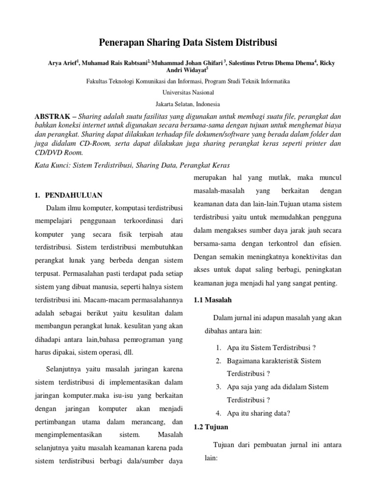 Jurnal Penerapan Sharing Data Sistem Distribusi | PDF