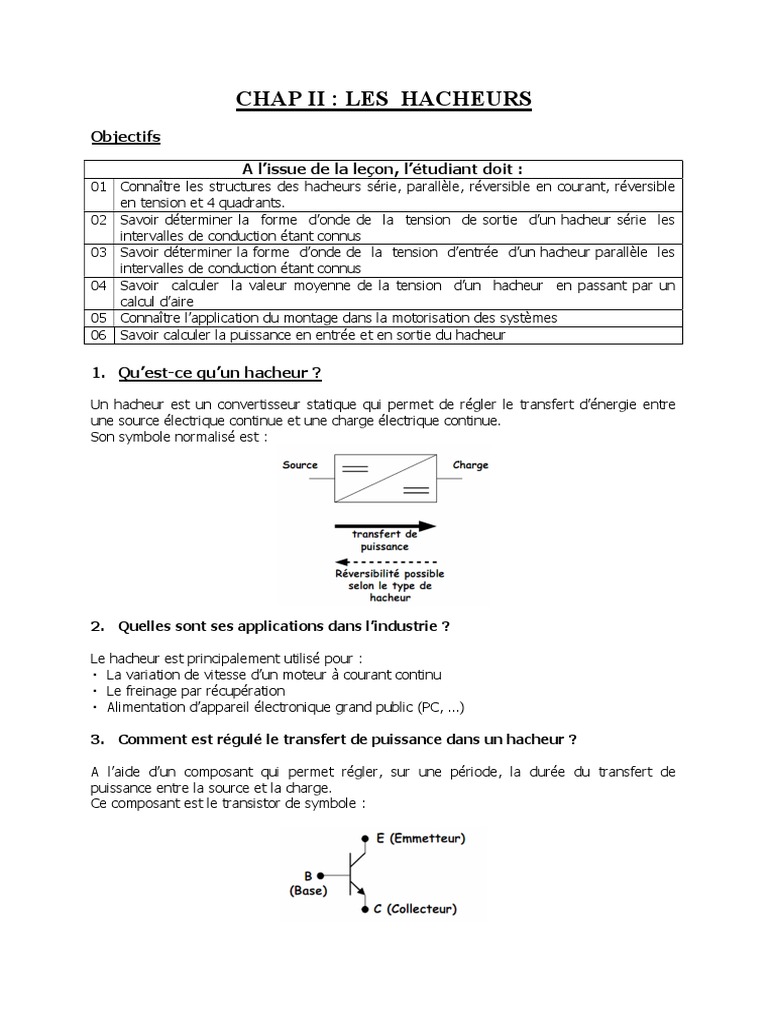 Chap2 Hacheur Complet | PDF | Électronique | Puissance (physique)