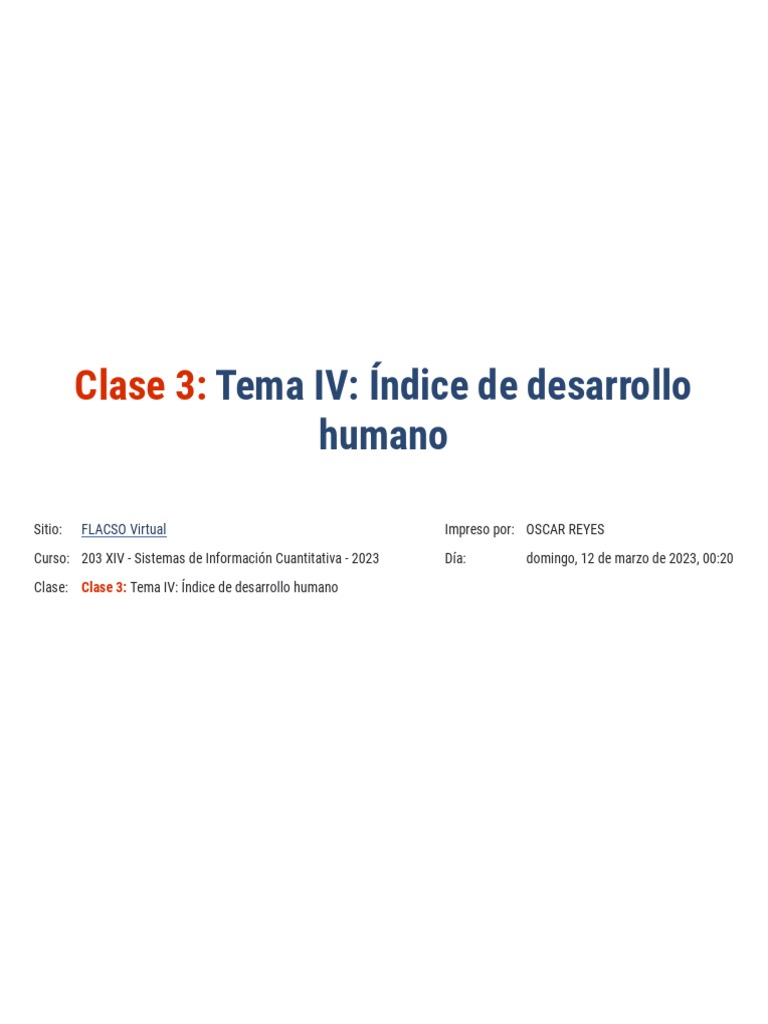 Clase 3 - Tema IV - Índice de Desarrollo Humano | PDF | Índice de Desarrollo Humano ...
