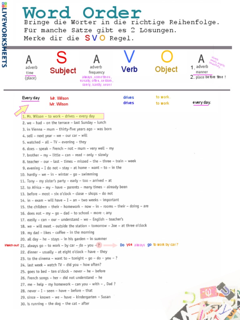 Subject: Bringe Die Wörter in Die Richtige Reihenfolge. Für Manche ...