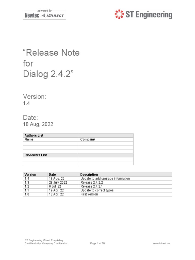 Release Note Dialog 2.4.2 | PDF | Cloud Computing | Modem