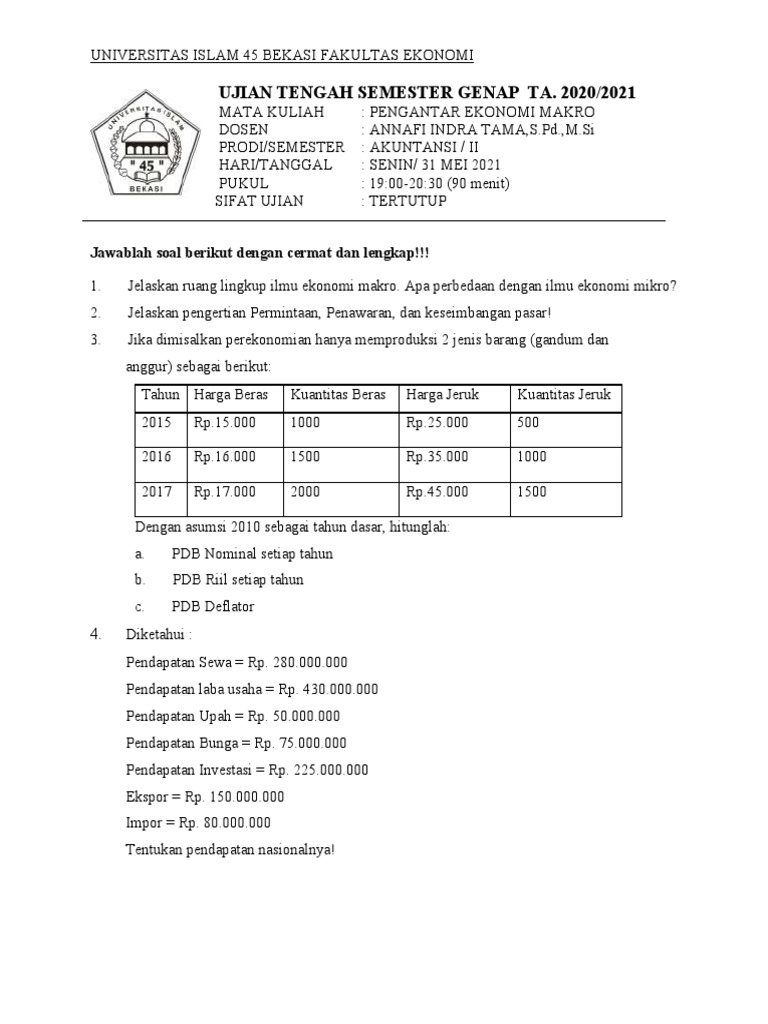 Soal Uts Makro Reg B P1 | PDF