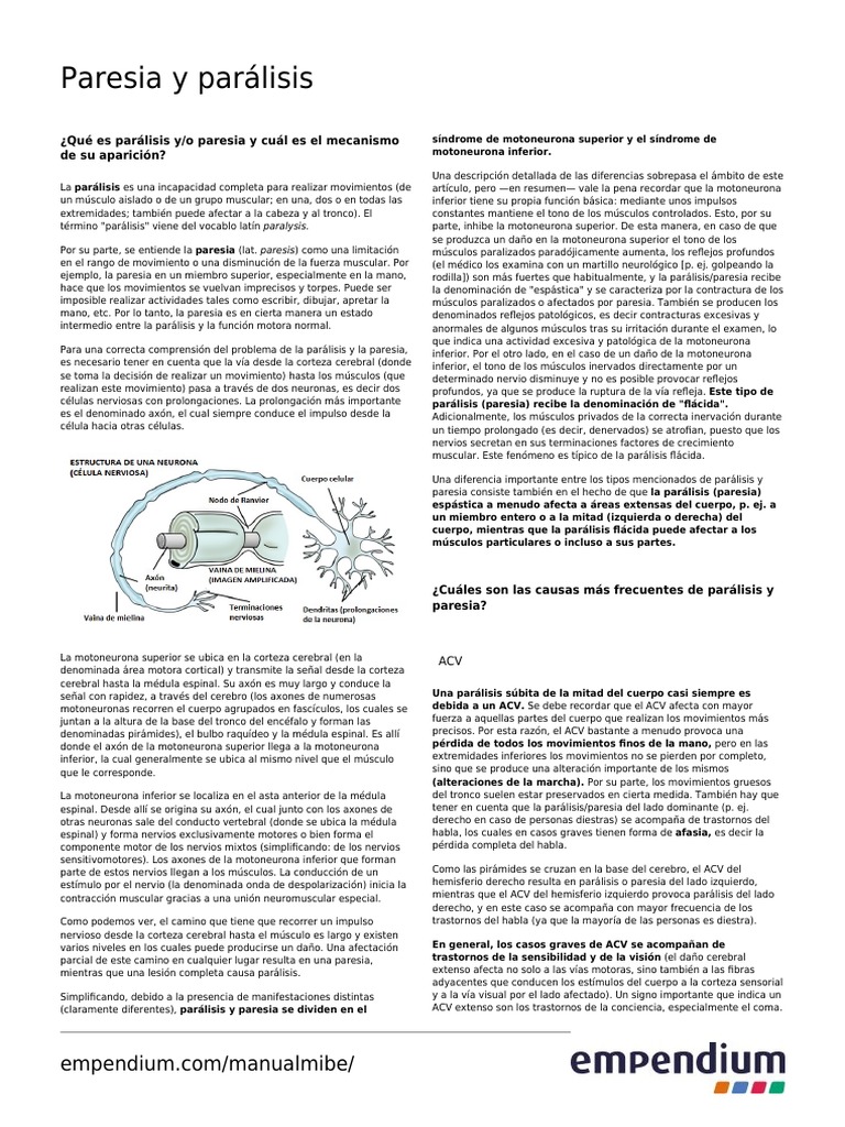 Parálisis y Paresia: Definición y Causas | PDF | Nervio | Cerebro