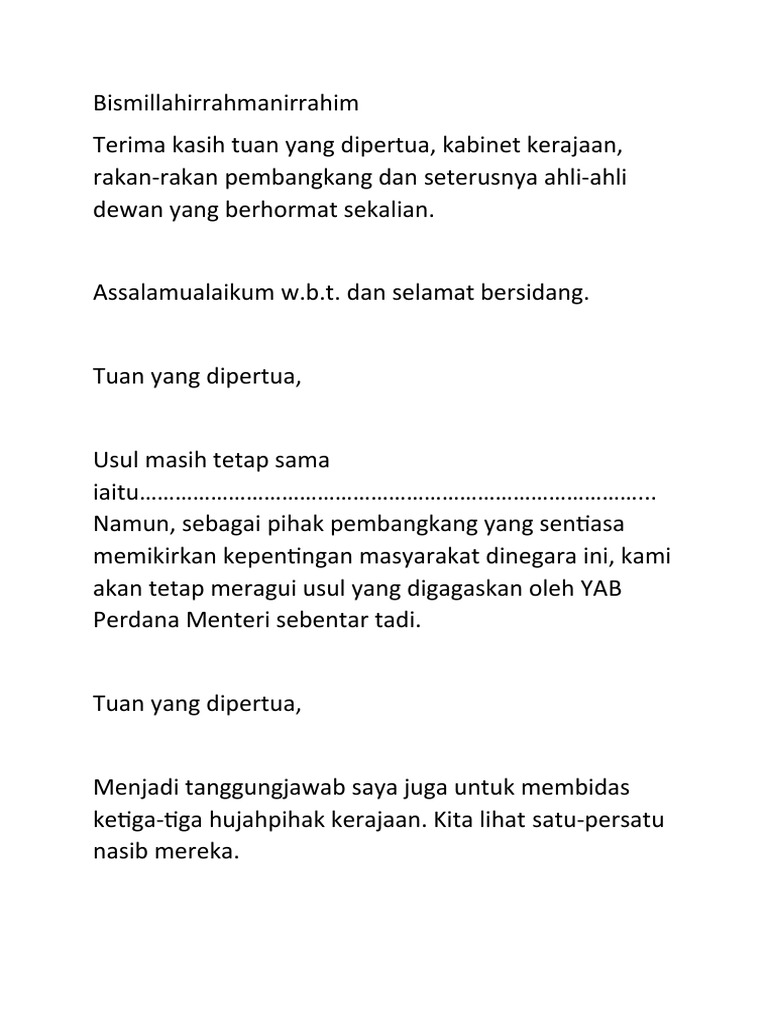 Contoh Hujah Menteri 2 | PDF | Pengelolaan Keuangan & Uang | Hukum