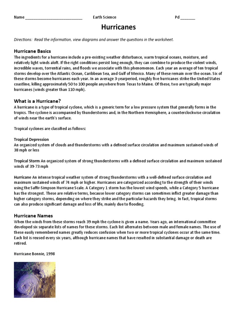 Hurricanes Worksheet-3 | PDF | Tropical Cyclones | Eye (Cyclone)