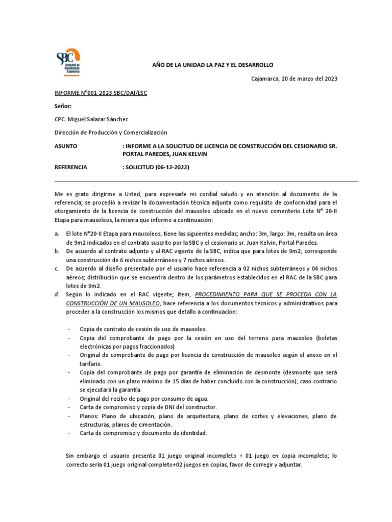 Informe N°001-2023 - Kelvin Portal Paredes | PDF Informe N°001-2023 - Kelvin Portal Paredes | PDF