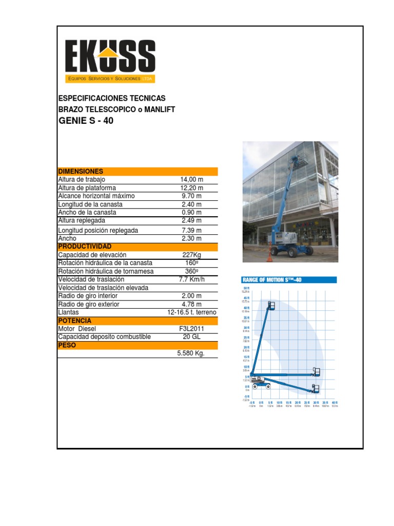 Especificaciones Genie S-40 Manlift | PDF | Tecnología
