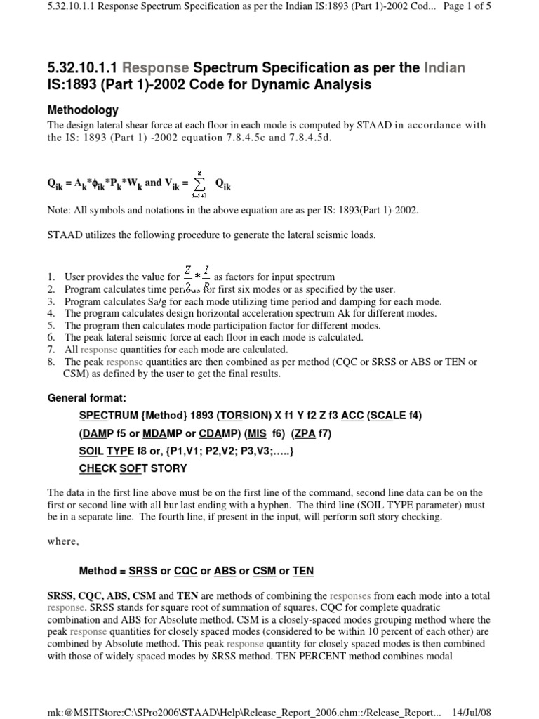 Response Spectrum Analysis IS:1893 Guide | PDF | Spectral Density | Force