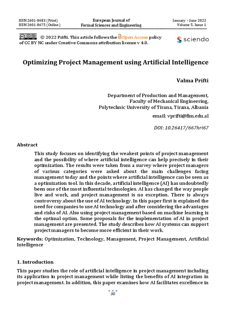 Optimizing Project Management Using Artificial Intelligence | PDF | Artificial Intelligence ...