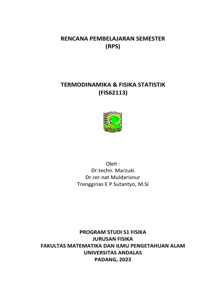 RPS Termodinamika & Fisika Statistik S1 | PDF