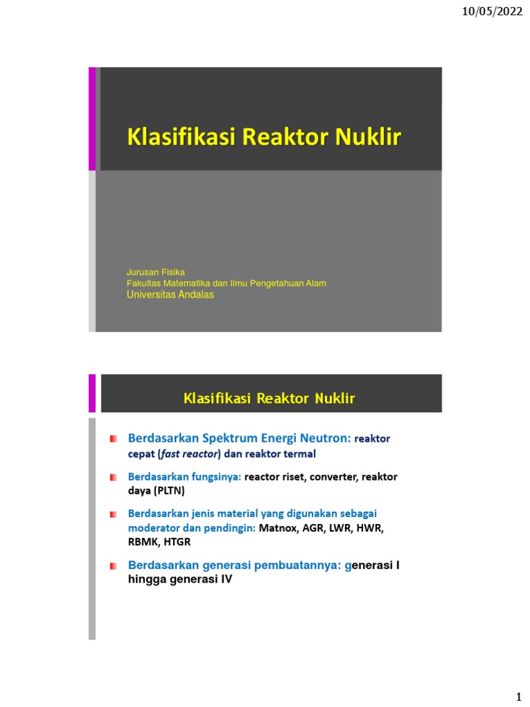 Klasifikasi dan Evolusi Reaktor Nuklir | PDF