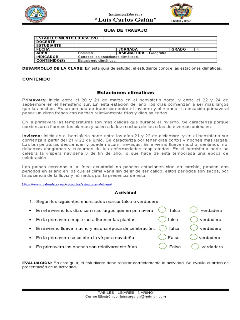 Guía de Estudio: Estaciones Climáticas | PDF | Temporada de primavera ...