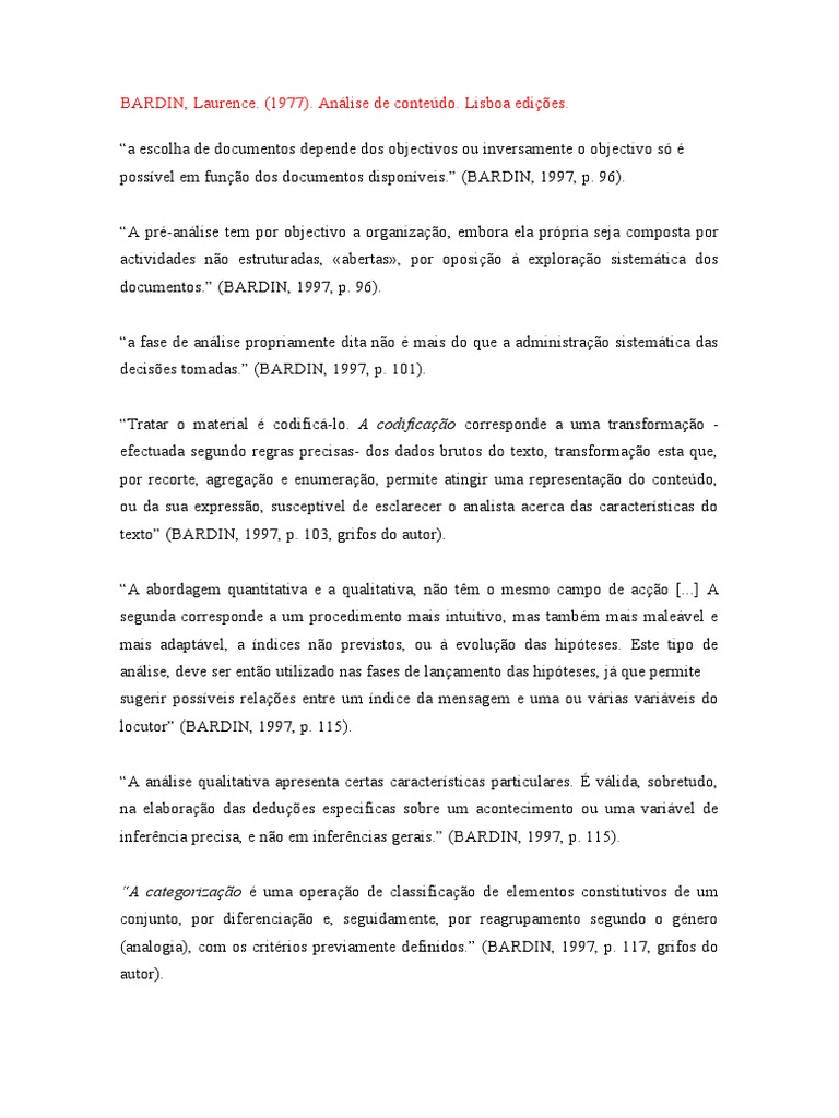 Fichamento Bardin - Análise de Conteúdo | PDF