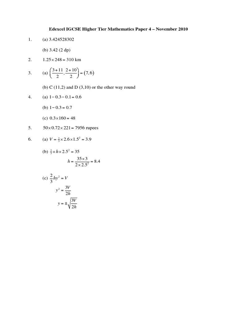 Edexcel Igcse Math Paper Nov 2010 Pdf Angle Geometric Objects