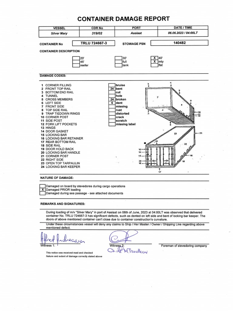 Container Damage Report 319-02 | PDF Container Damage Report 319-02 | PDF