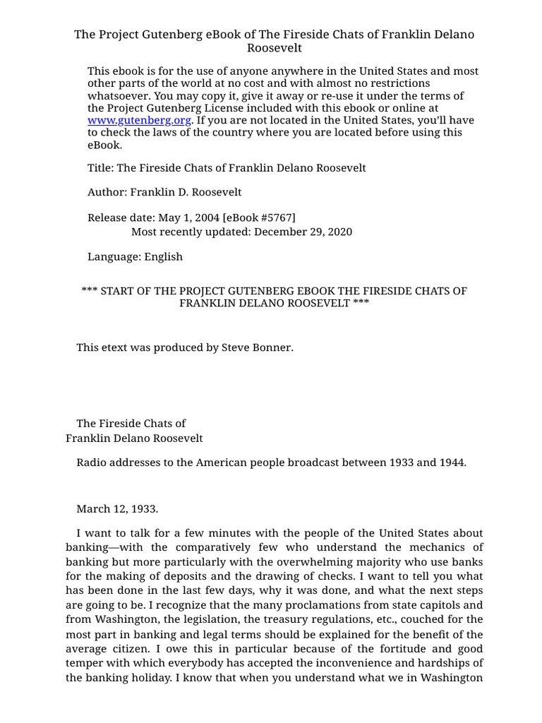 The Fireside Chats of Franklin Delano Roosevelt | PDF | Banks | Money