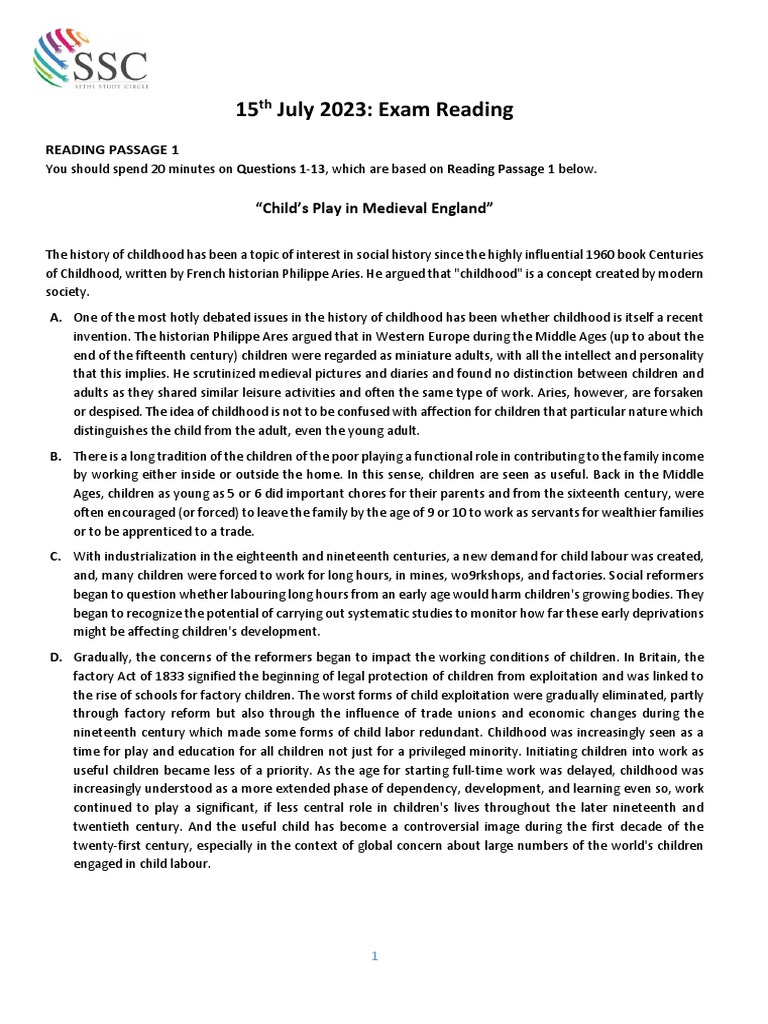 Exam Reading (Passage 1) - 1 | PDF | Child Labour | Exploitation Of Labour