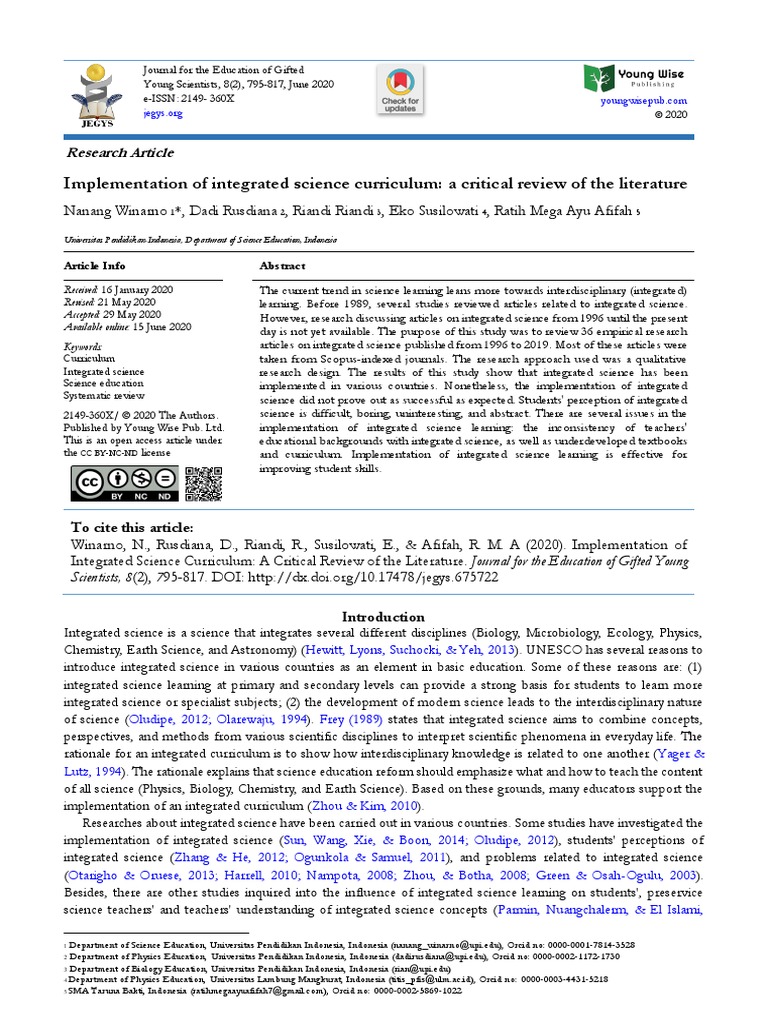 1.2. Implementation of Integrated Science Curriculum | Download Free ...