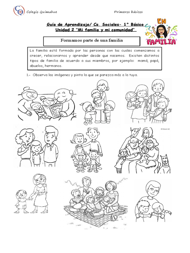 Actividades sobre la familia para 1° básico | PDF