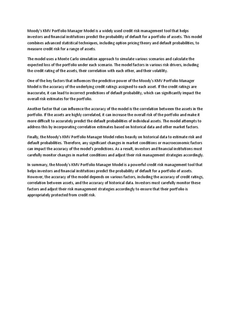 Moody's KMV Portfolio Risk Model Insights | PDF