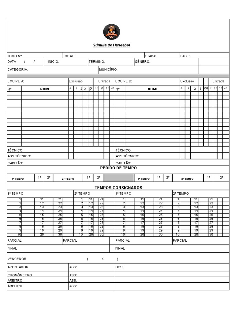 Súmula de Handebol: Nome Nome | PDF
