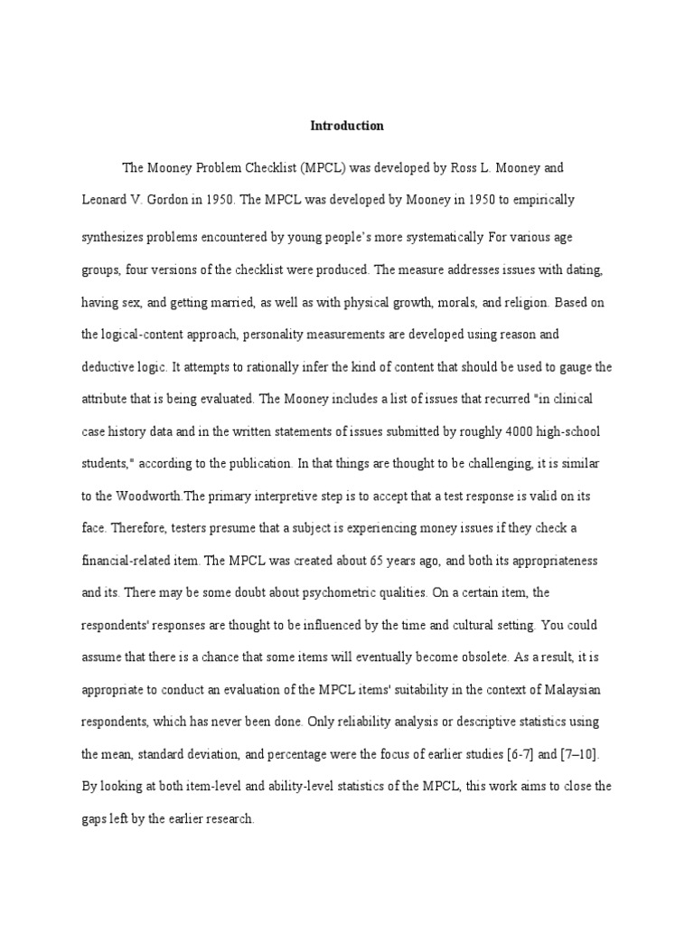Mooney Problem Check List | PDF | Likert Scale | Statistics