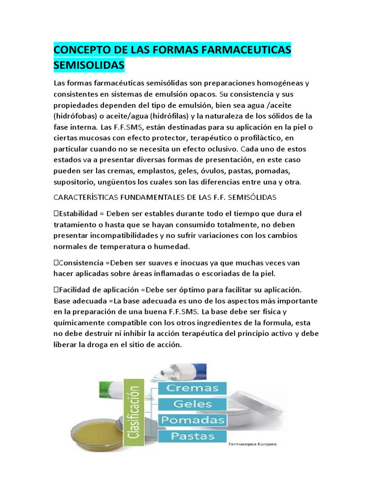 CONCEPTO DE LAS FORMAS FARMACEUTICAS SEMISOLIDAS | PDF