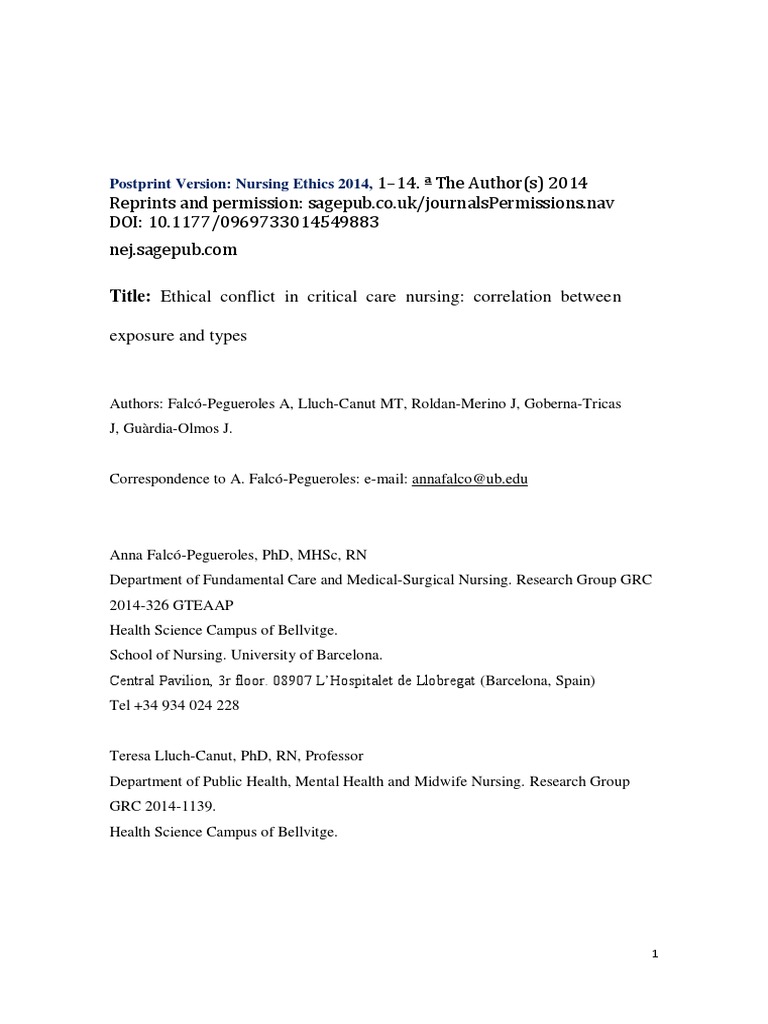 Ethical Conflict in Critical Care Nursing | PDF | Patient | Nursing