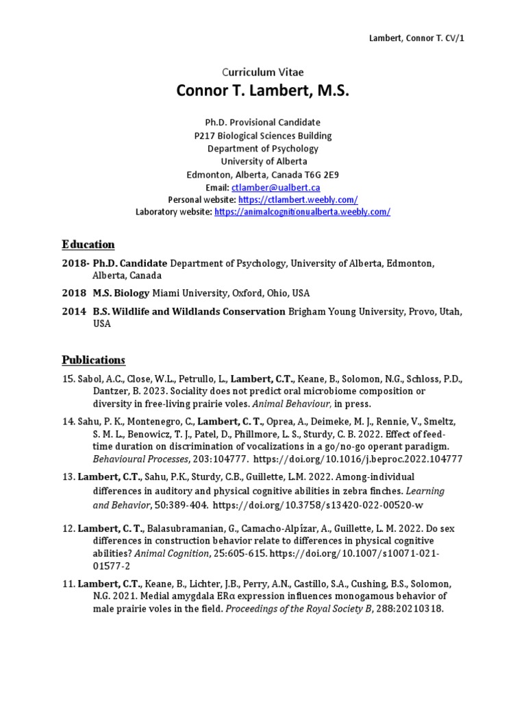 Connor Lambert CV July 2023 | PDF | Monogamy | Psychology