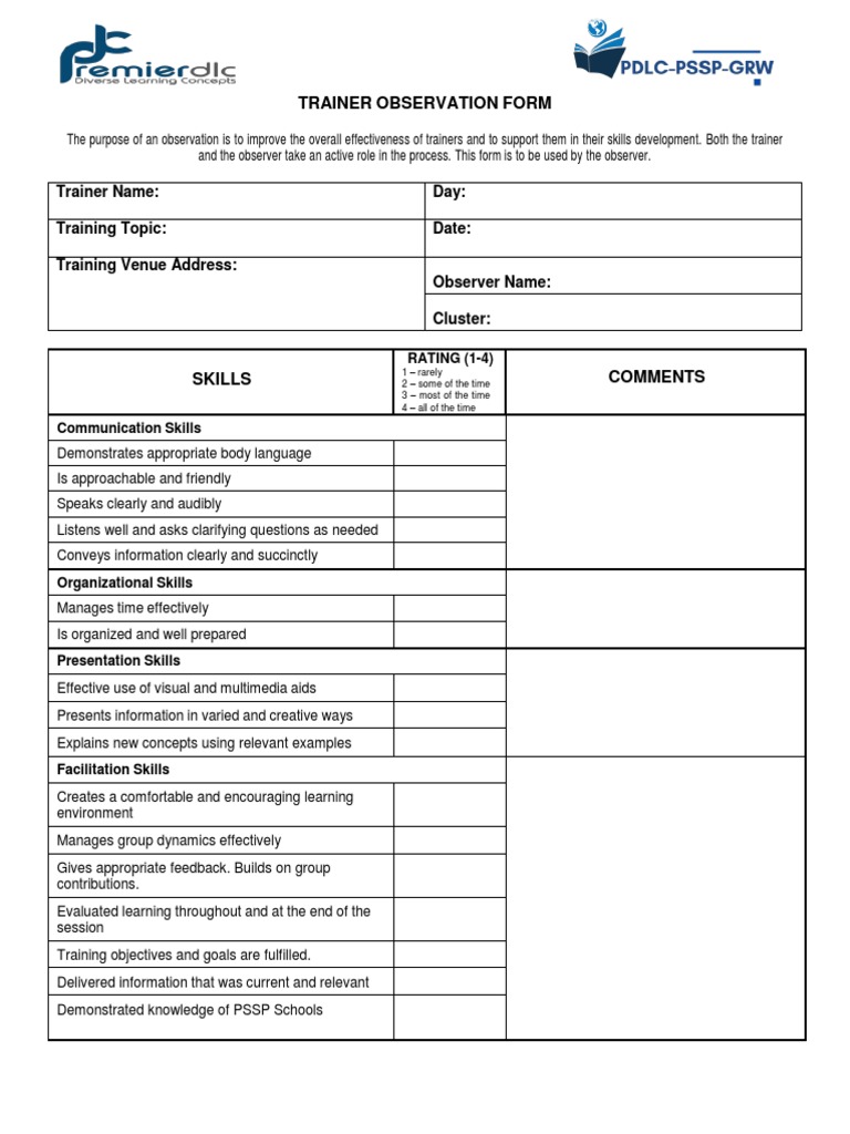 Trainer Observation Form | PDF