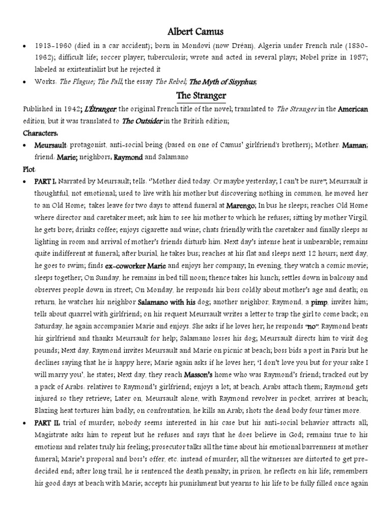 Albert Camus' The Stranger | PDF | Mystery, Thriller & Crime Fiction ...