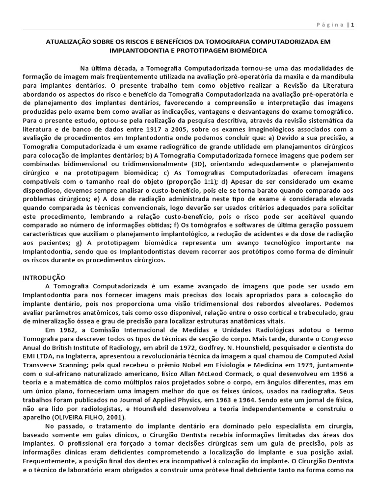Atualização Sobre Os Riscos e Benefícios Da Tomografia Computadorizada ... Atualização Sobre Os Riscos e Benefícios Da Tomografia Computadorizada ...