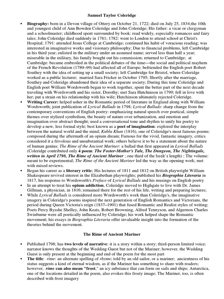Coleridge, Wordsworth | PDF | Samuel Taylor Coleridge | William Wordsworth