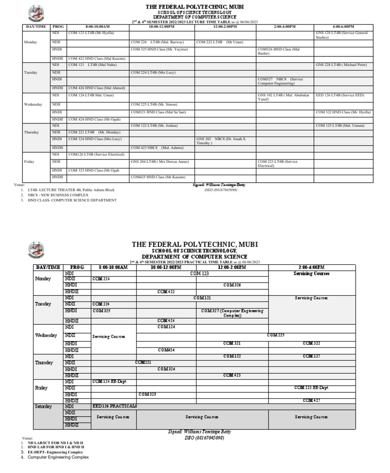2nd and 4th Semester Timetable 2023 | PDF