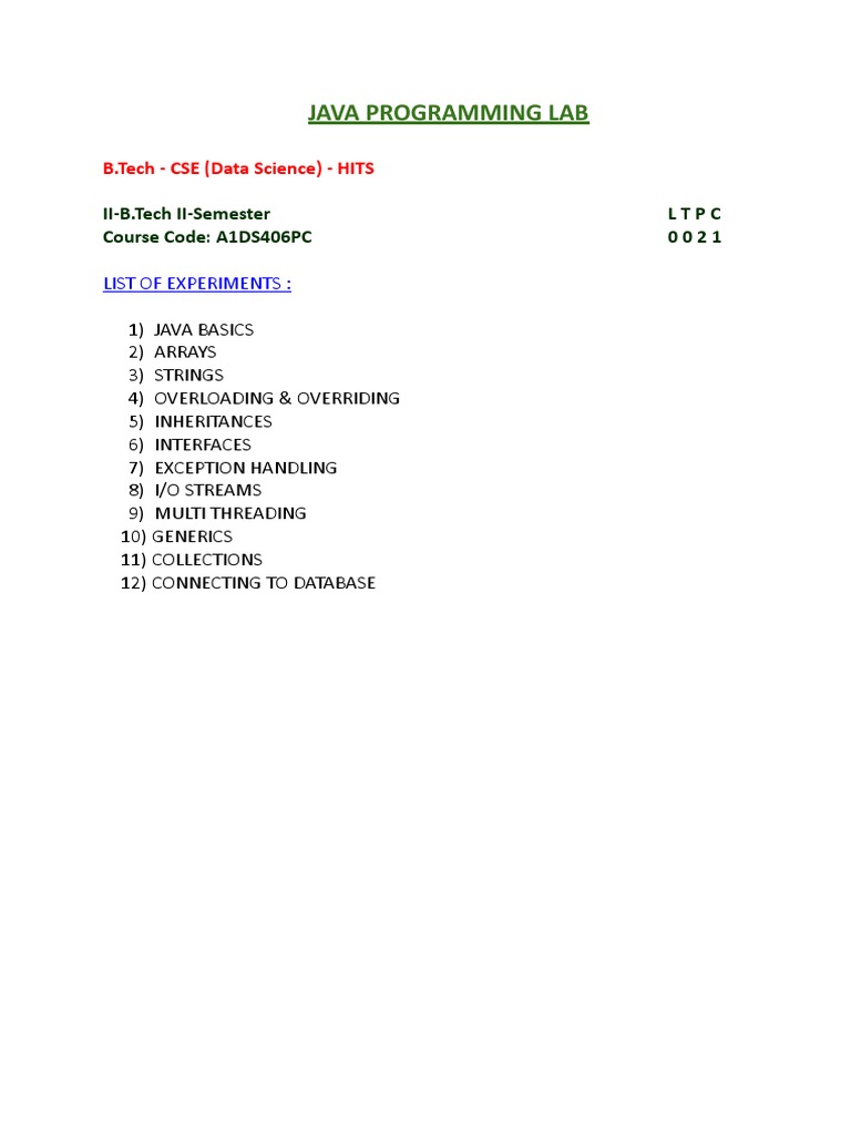 Java Programming Lab Download Free Pdf Method Computer Programming