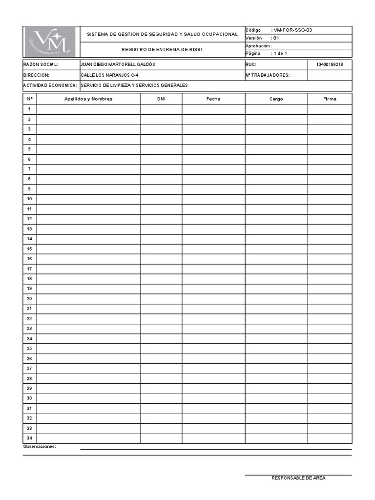1.5 VM-FOR-SSO-05 Formato de Registro de RISST | PDF