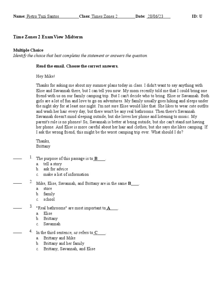 Time Zones 2 - Midterm Test - Units 1 To 6 | PDF | Inca Empire
