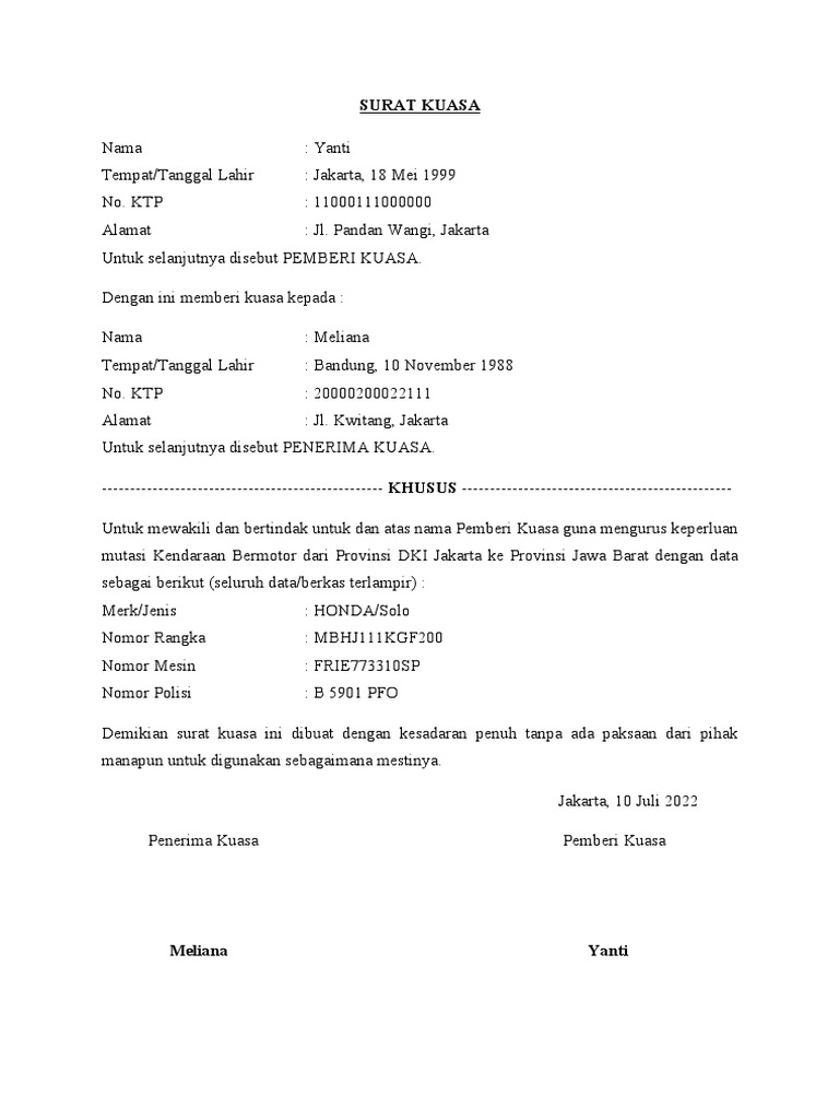 Surat Kuasa Mutasi-Motor | PDF